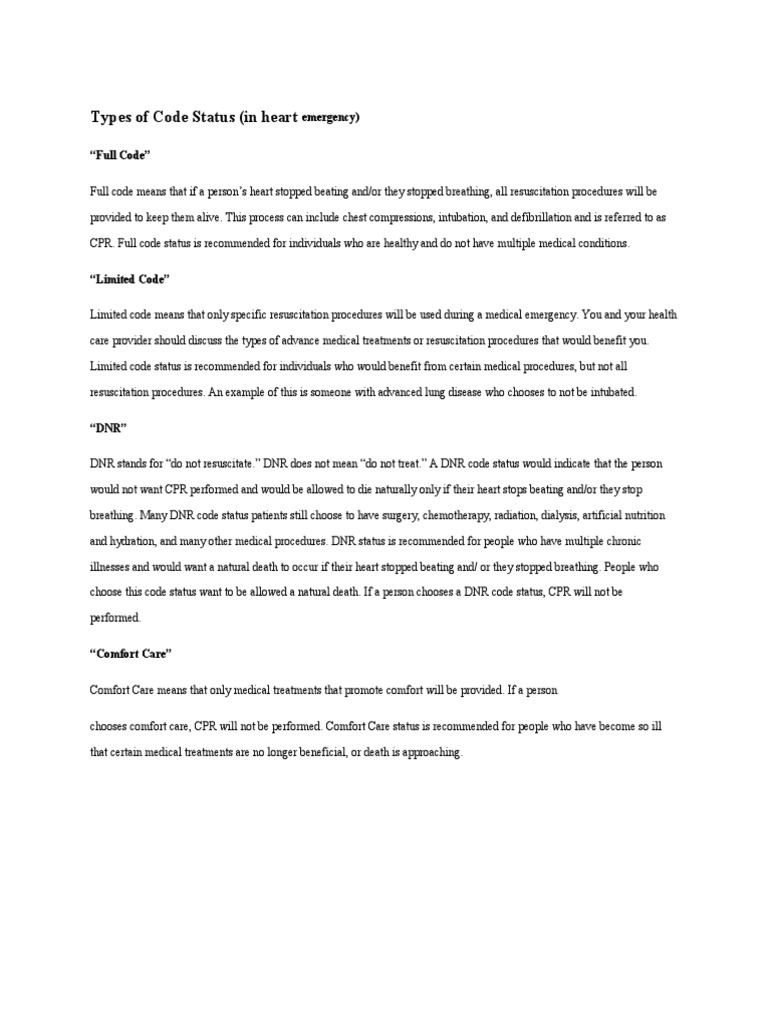 Types of Code Status | PDF