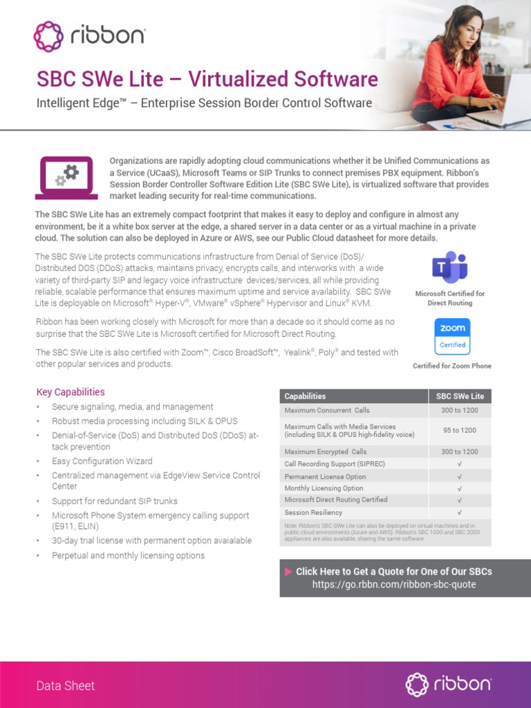 SBC SWe Lite Datasheet - Virtualized Software | PDF | Session Initiation Protocol | Denial Of ...