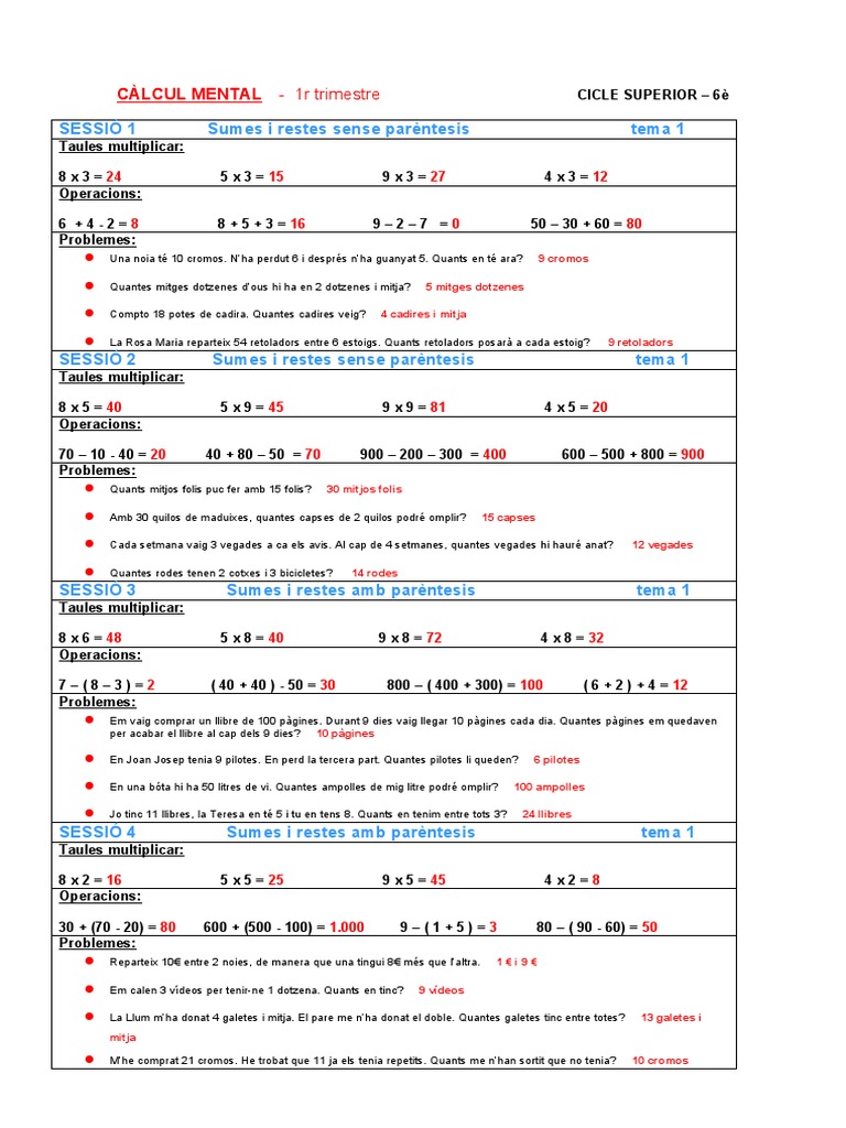 SEQÜENCIACIÓ - Càlcul Mental - 6è | PDF