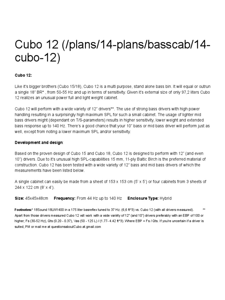 Cubo 12 (/plans/14-Plans/basscab/14-Cubo-12) | PDF | Electrical ...