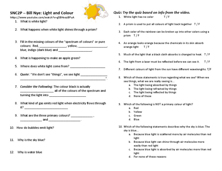 01 - Bill Nye Light and Colour 1 Page | PDF | Color | Blue
