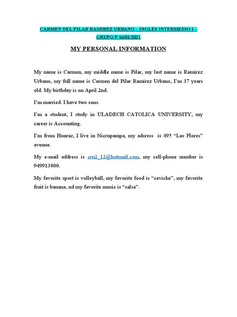 My Personal Information | PDF