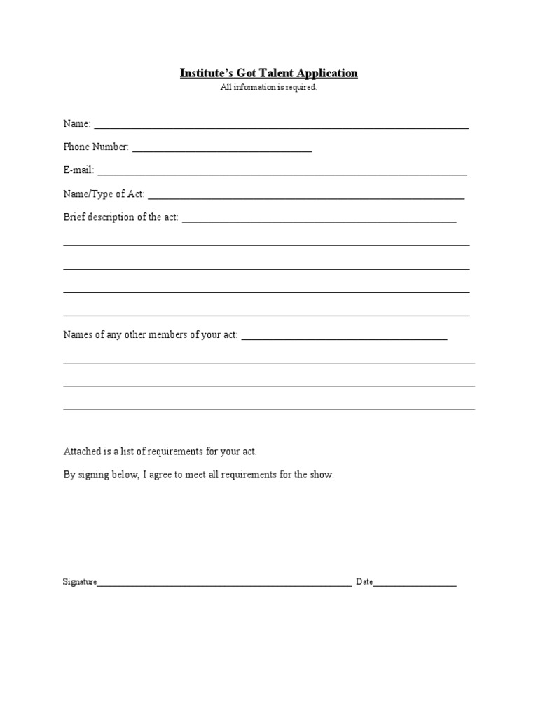 Talent Show Application Form | PDF