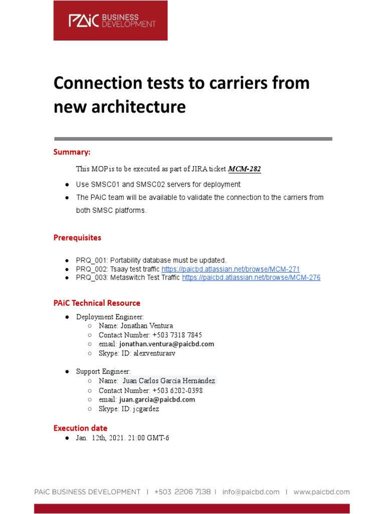 Connection Tests To Carriers From New Architecture: Summary | PDF ...