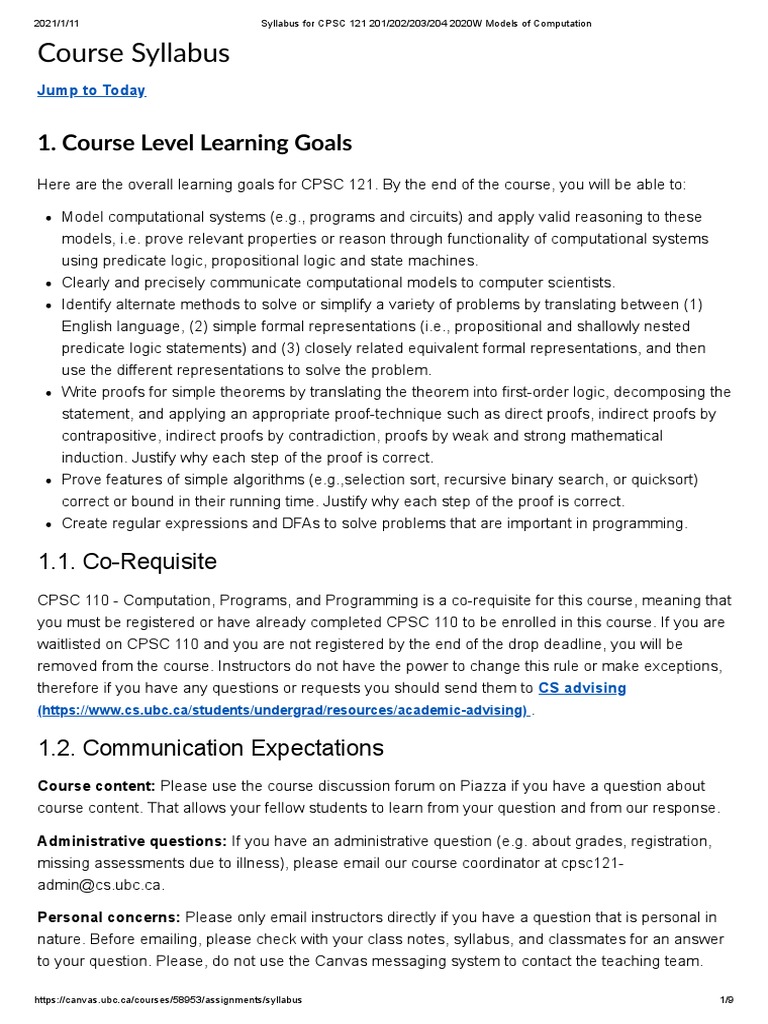 Syllabus For CPSC 121 201 - 202 - 203 - 204 2020W Models of Computation ...