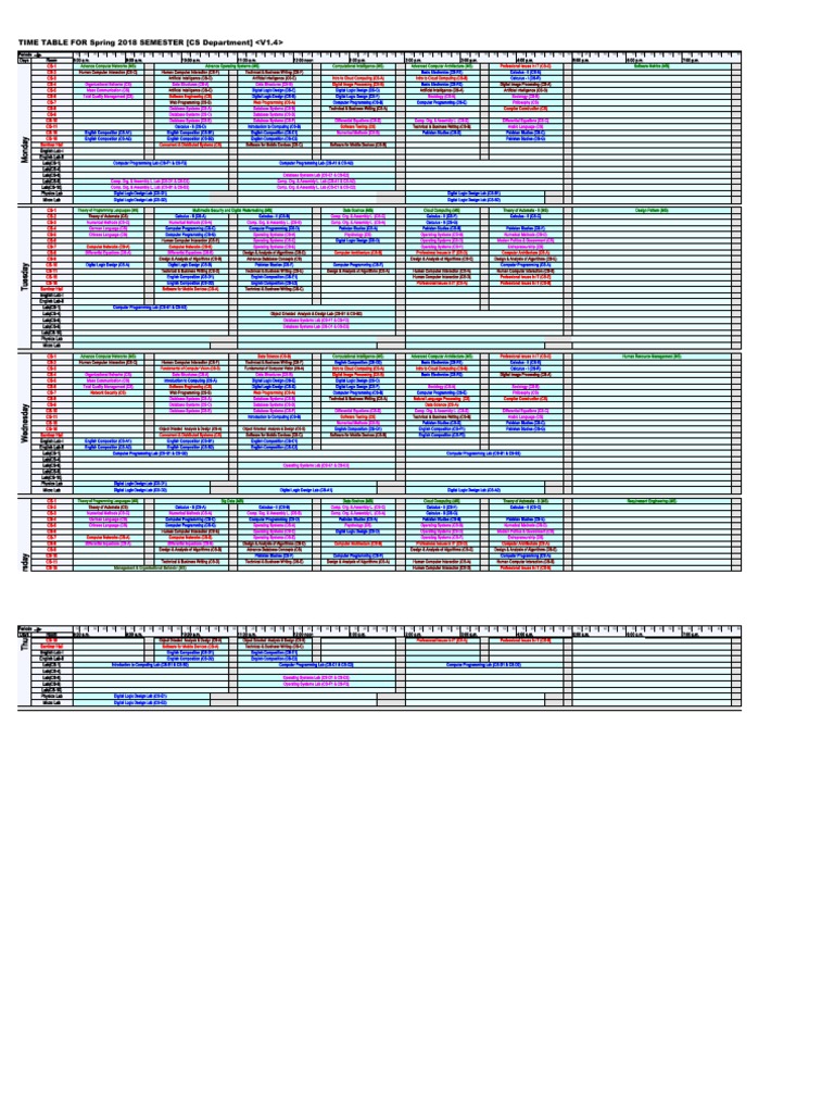 CS Time Table List of Courses (Spring 2018) V 1.4 | Computer Science ...
