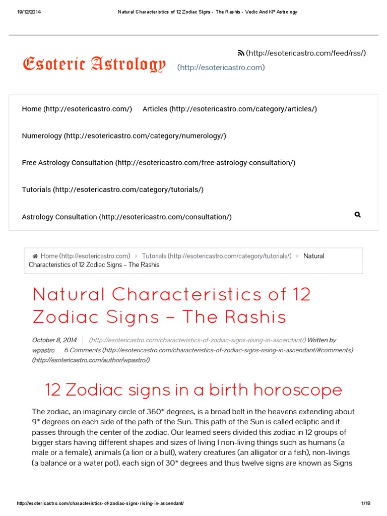 Natural Characteristics of 12 Zodiac Signs - The Rashis - Vedic and KP ...