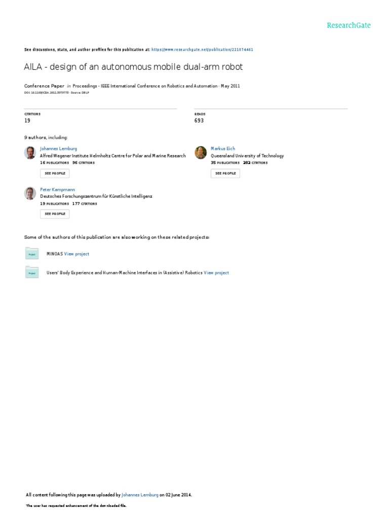 AILA - Design of An Autonomous Mobile Dual-Arm Robot | PDF | Computer ...