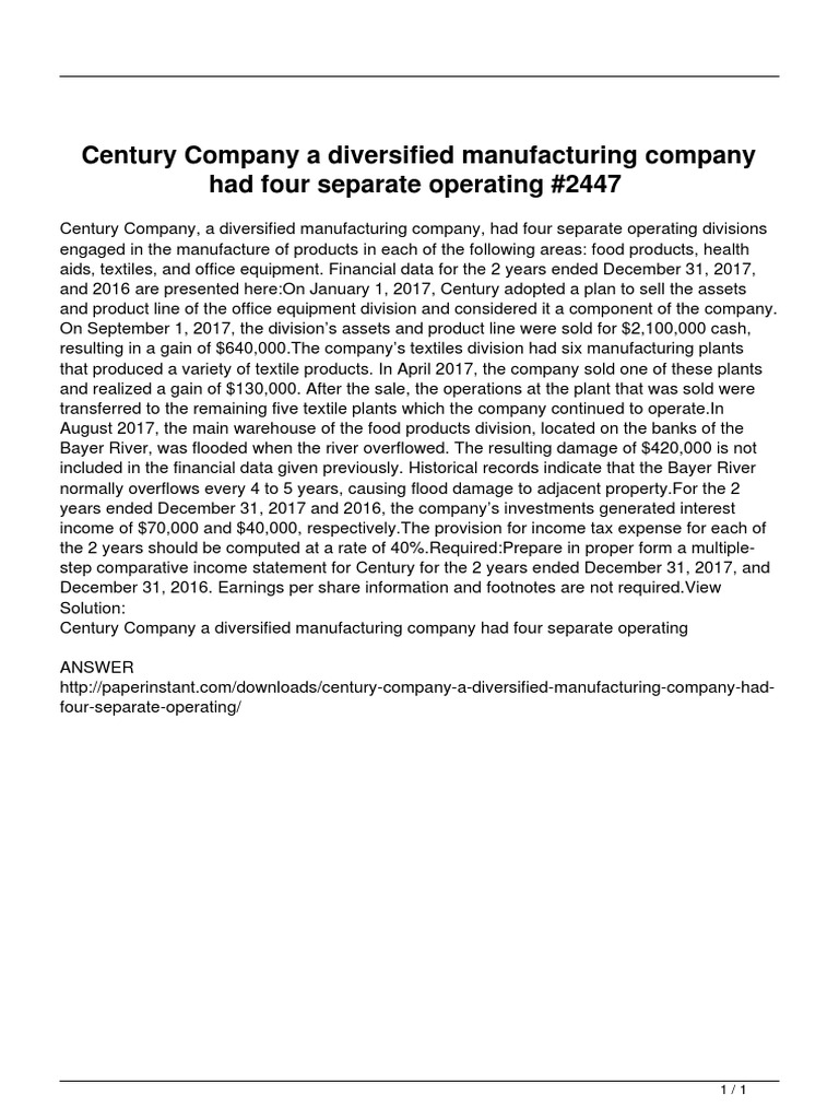 Century Company Financial Overview 2016-2017 | PDF | Economies | Investing