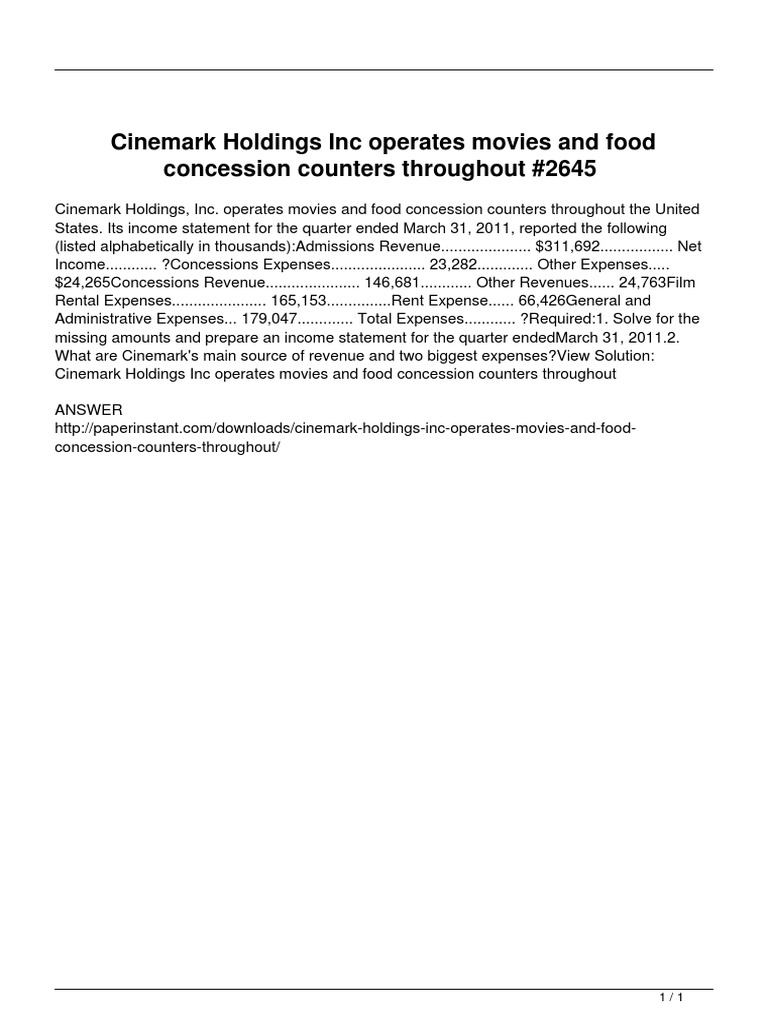 Cinemark Holdings Inc Operates Movies and Food Concession Counters ...
