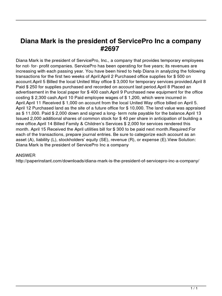 Diana Mark Is The President of Servicepro Inc A Company | PDF | Equity (Finance) | Companies