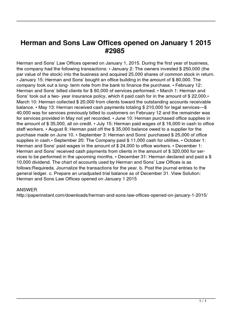 Herman and Sons Law Offices Opened On January 1 2015 | PDF | Cash | Money