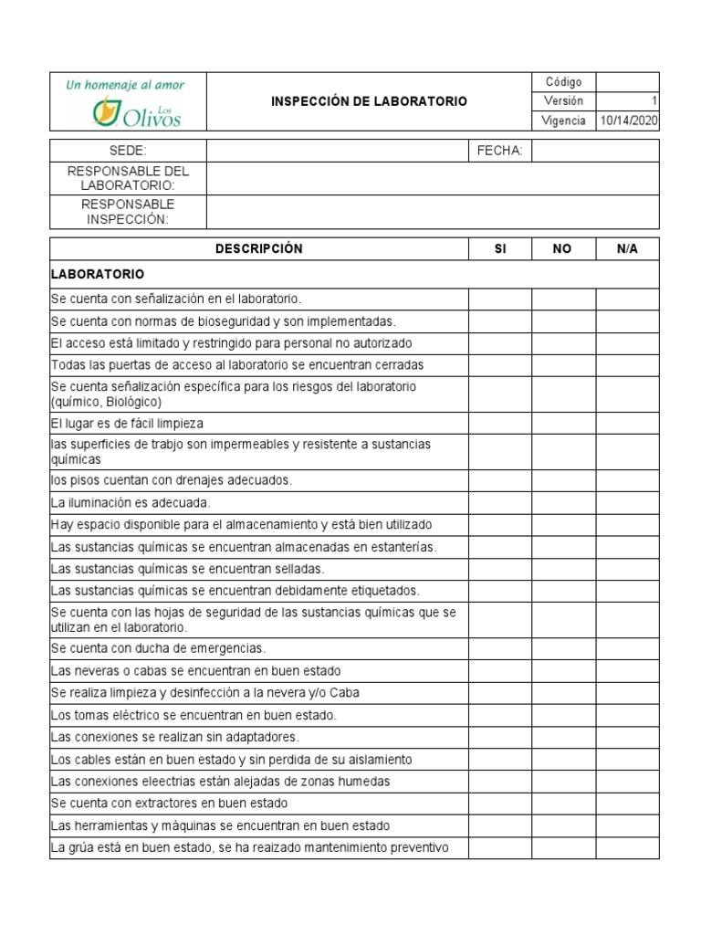 FORMATO INSPECCIÓN DE LABORATORIO | PDF | Laboratorios | Science