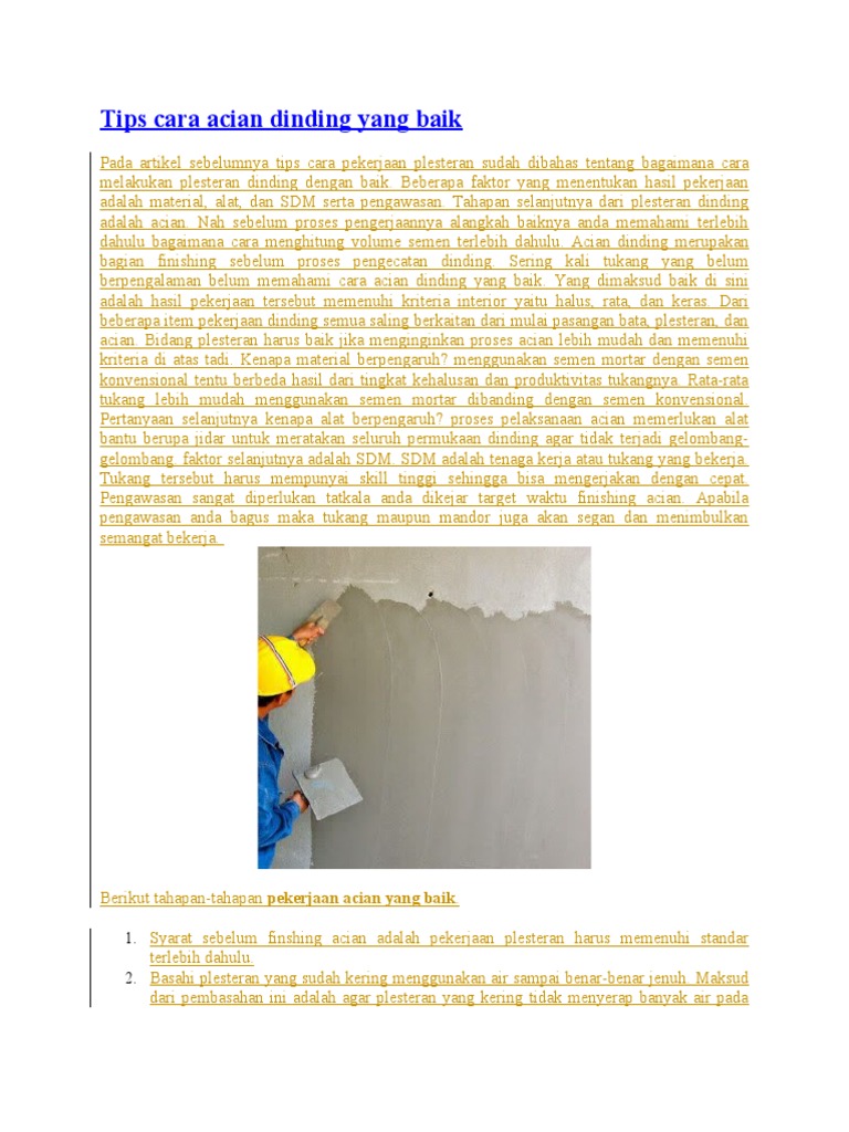 Tips Cara Acian Dinding Yang Baik | PDF
