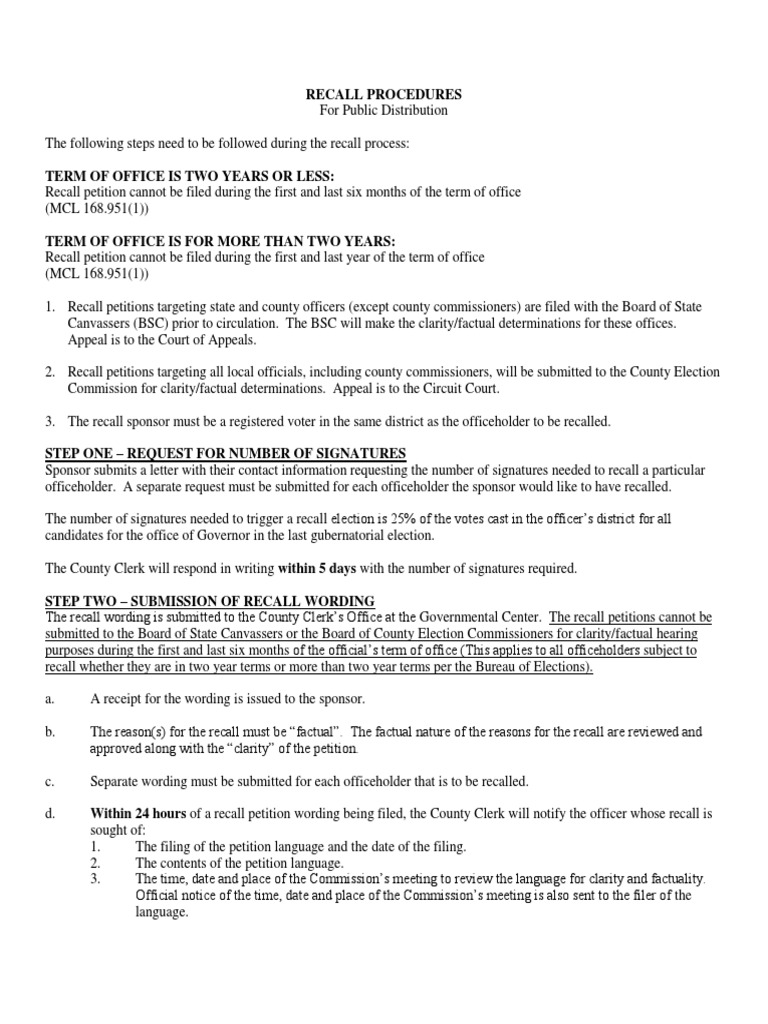 Recall Procedures | Download Free PDF | Elections | Petition