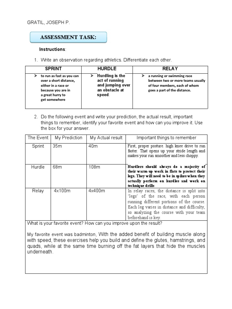Assessment Task:: Instructions | PDF | Athletics | Multi Sport Events