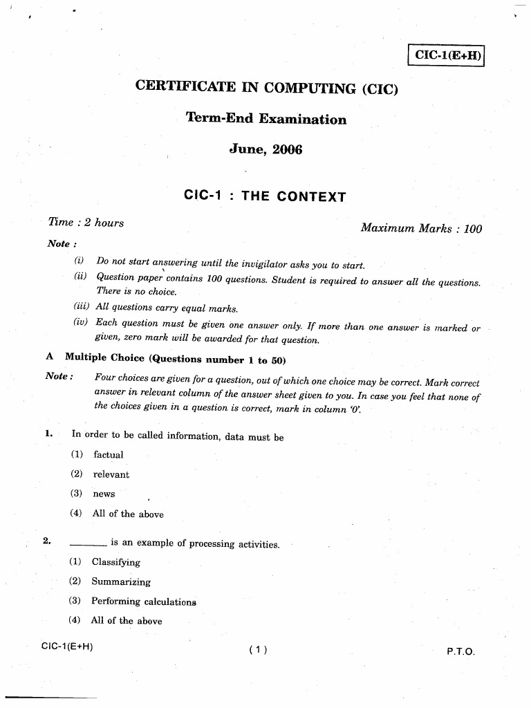CIC Certificate Exam June 20OG Questions | PDF | Computer Data Storage ...