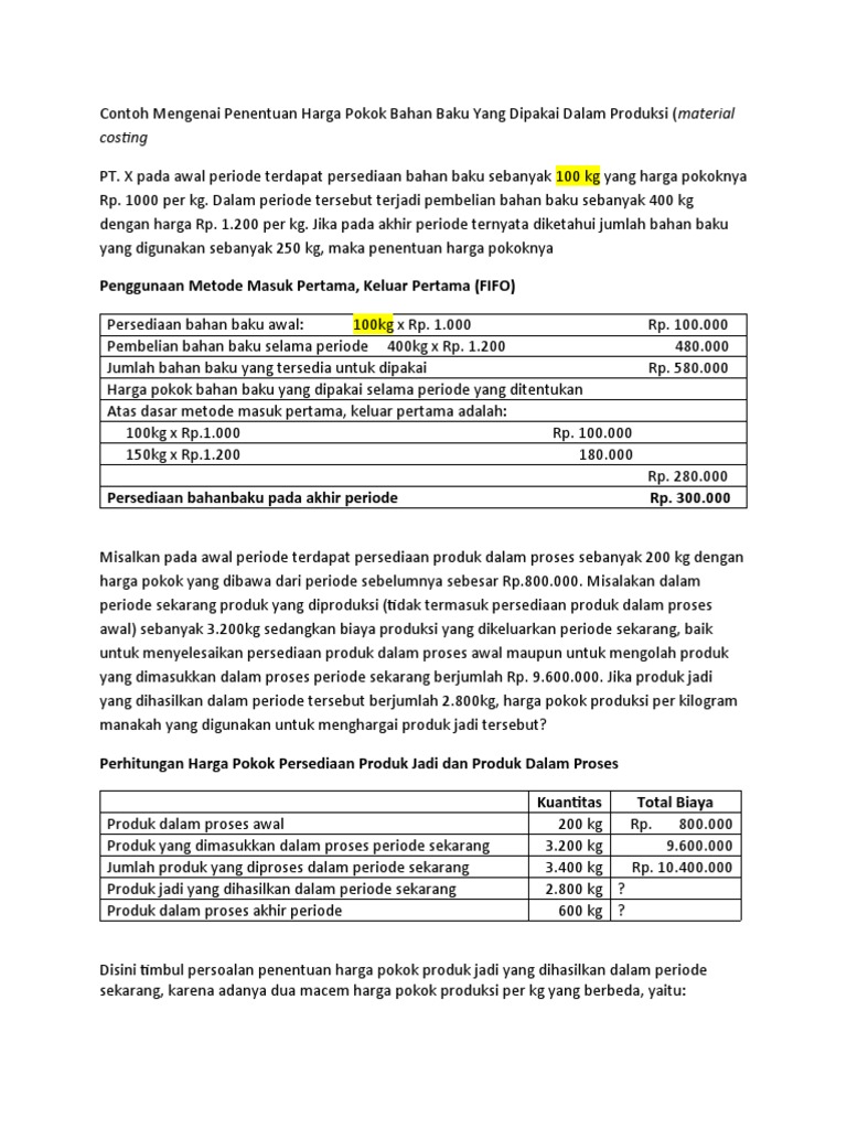 Contoh Material Costing | PDF
