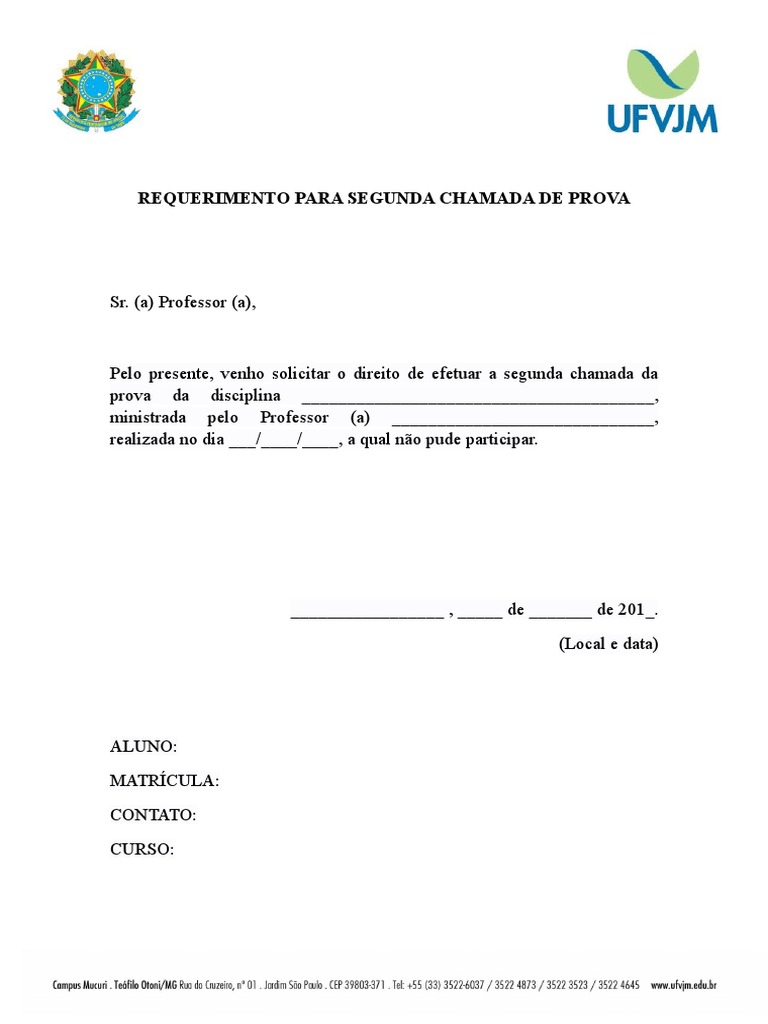 Requerimento Segunda Chamada | PDF