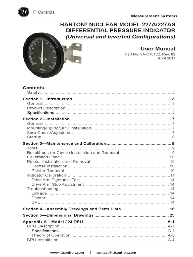 Barton Nuclear Model 227A/227As Differential Pressure Indicator User ...