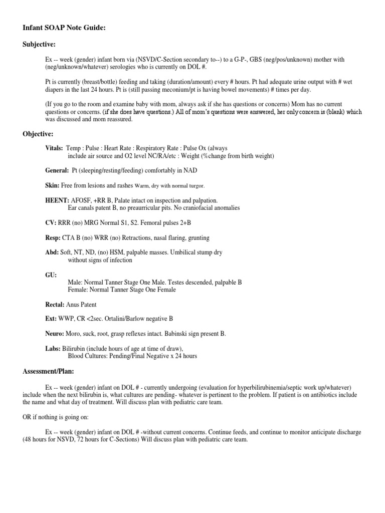 Infant Medical SOAP Note | PDF | Medical Specialties | Clinical Medicine