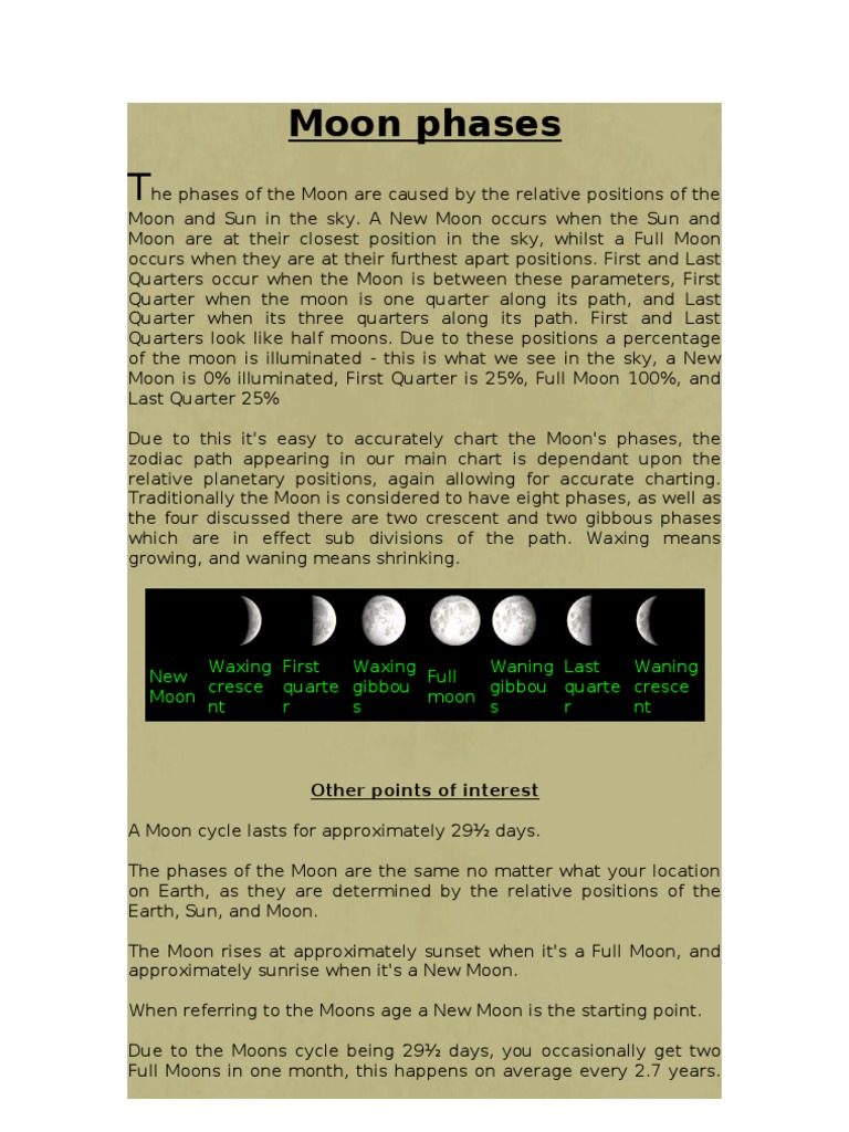 Moon Phases | PDF | Planetary Science | Planets Of The Solar System