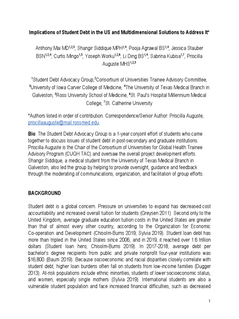 Implications of Student Debt in The US and Multidimensional Solutions ...