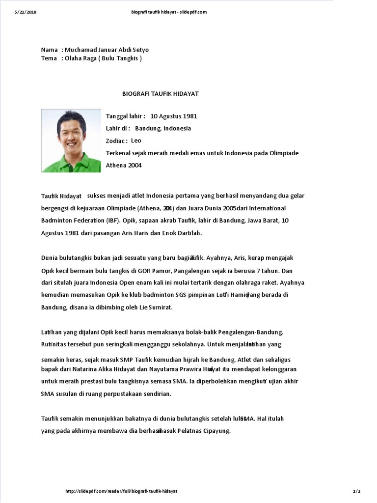 Biografi Taufik Hidayat | PDF