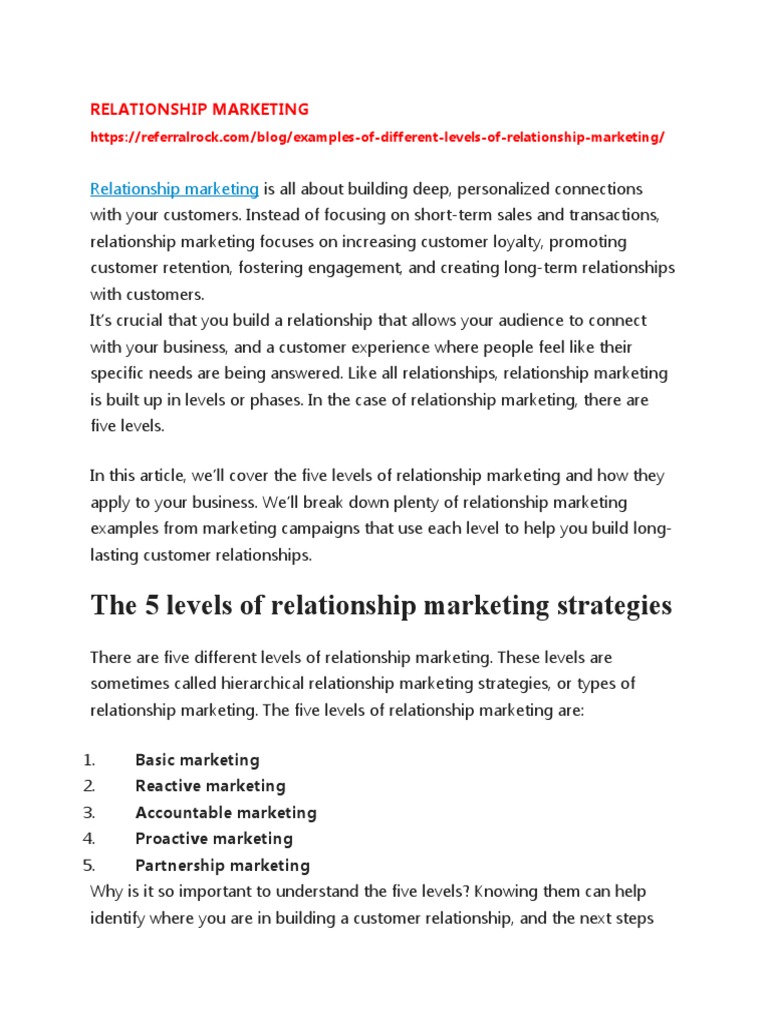 The 5 Levels of Relationship Marketing Strategies | PDF | Marketing | Brand