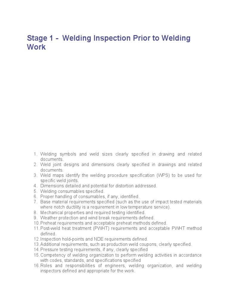 Welding Inspection Checklist Guide | PDF | Nondestructive Testing | Welding