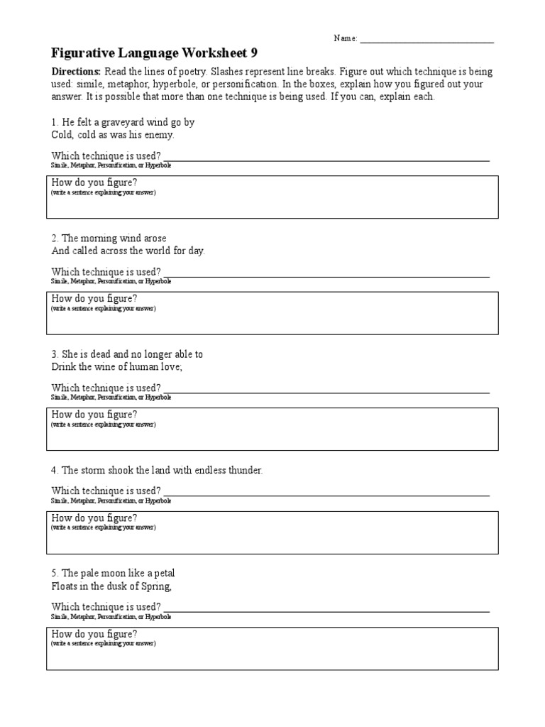 Figurative Language Worksheet 09 | PDF | Rhetorical Techniques | Metaphor