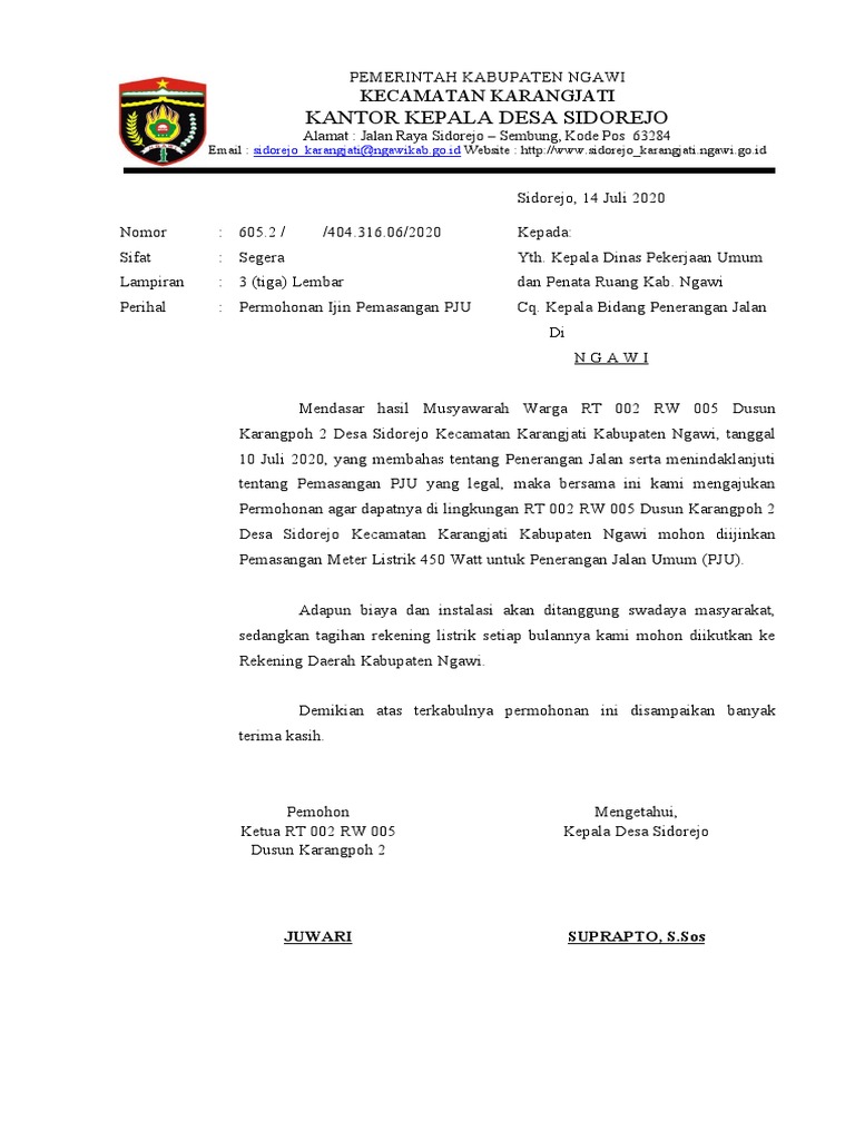 Proposal Lampu Jalan - Karangpoh RT 02 | PDF