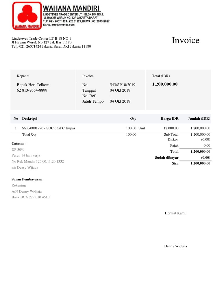 Invoice 543SI102019 Telkom | PDF