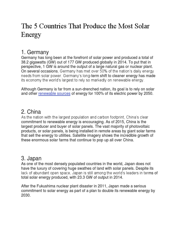 The Top 5 Solar Power Producing Countries: Germany, China, Japan, Italy ...
