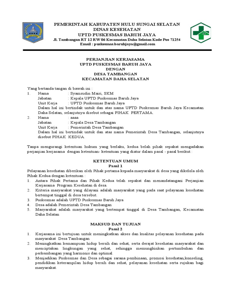 Perjanjian Kerjasama Puskesmas Dengan Desa Pdf