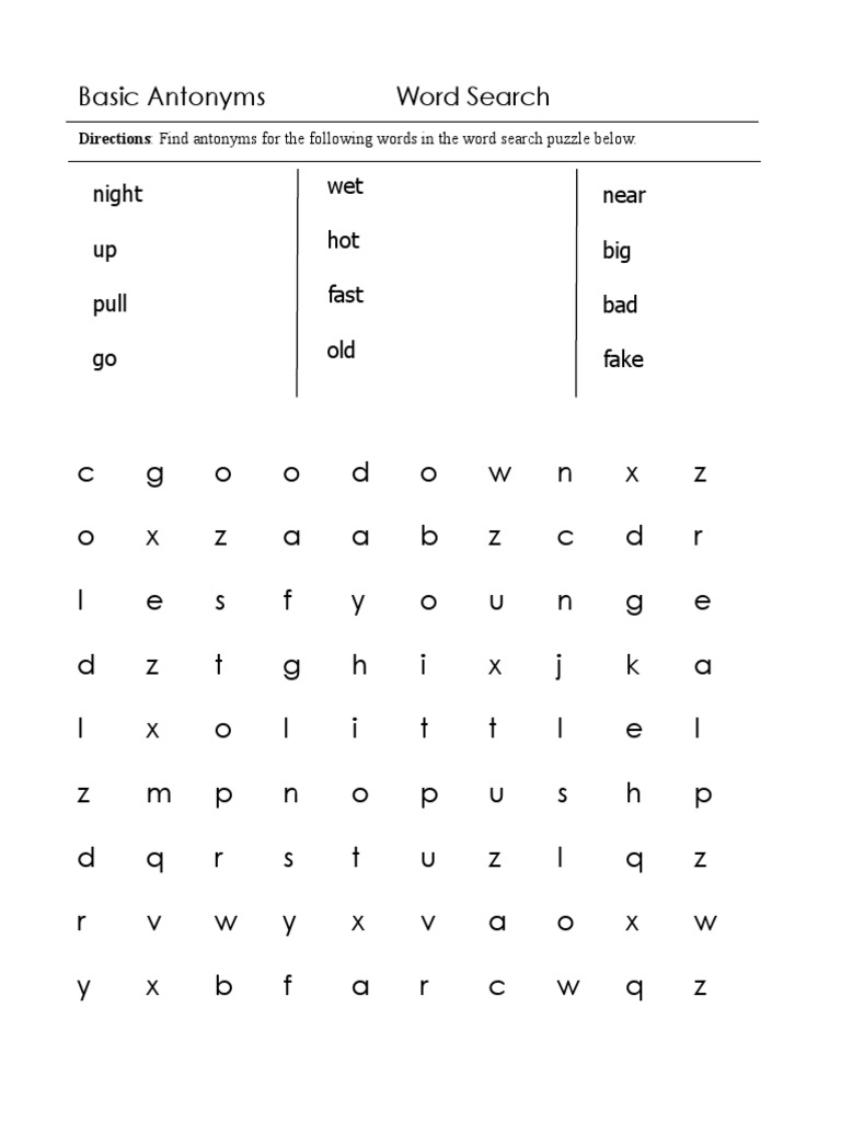 Word Search Antonyms Basic | PDF