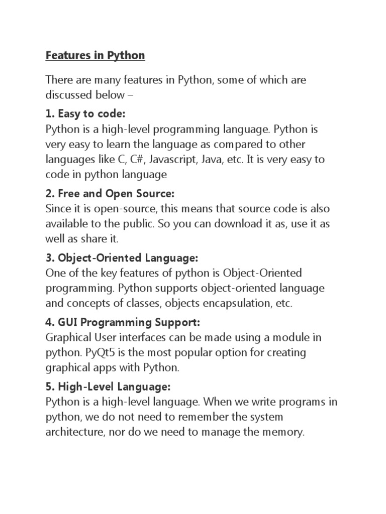 Features in Python: 1. Easy To Code | PDF | Python (Programming ...