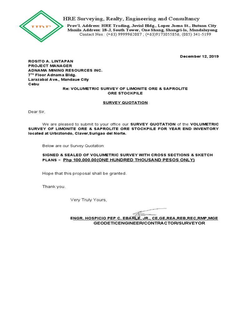 Amri Quotation Volumetric Survey | PDF