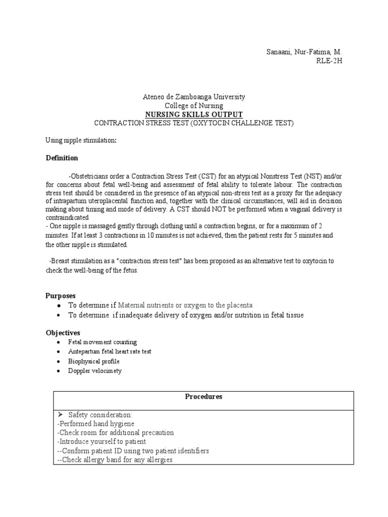 NSO (Nipple Stimulation Contraction Stress Test) SANAANI | PDF ...