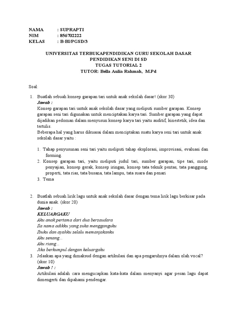 TTM 2 Suprapti Pend. Seni Di SD | PDF