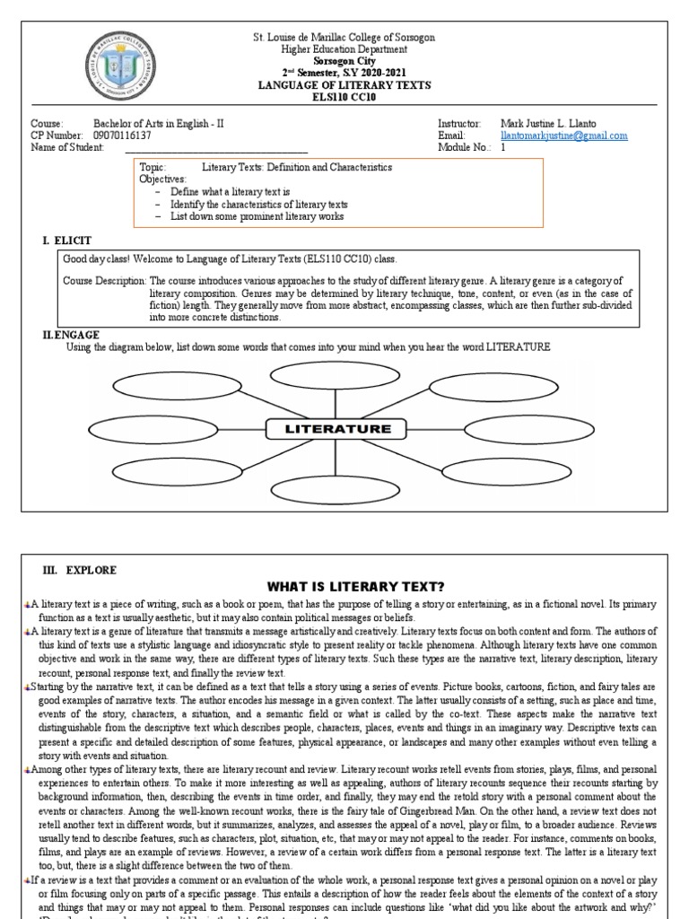 Module 1 - Language of Literary Texts | PDF | Narrative | Human ...