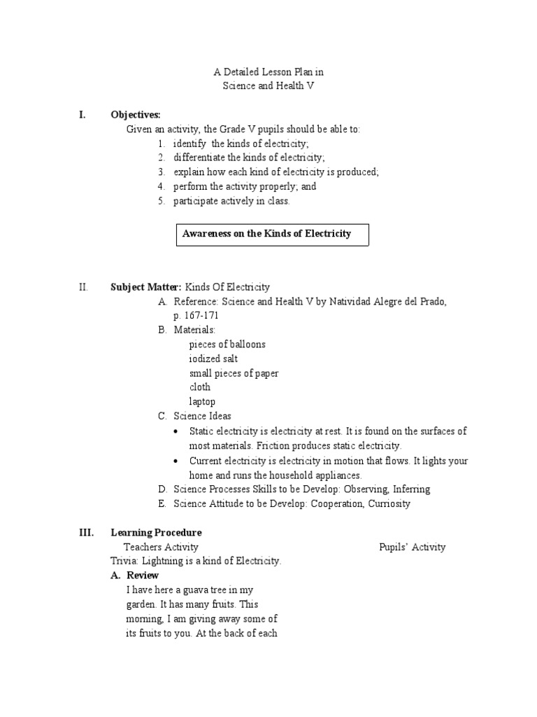 Lesson Plan - Science IV | PDF | Electric Charge | Electron