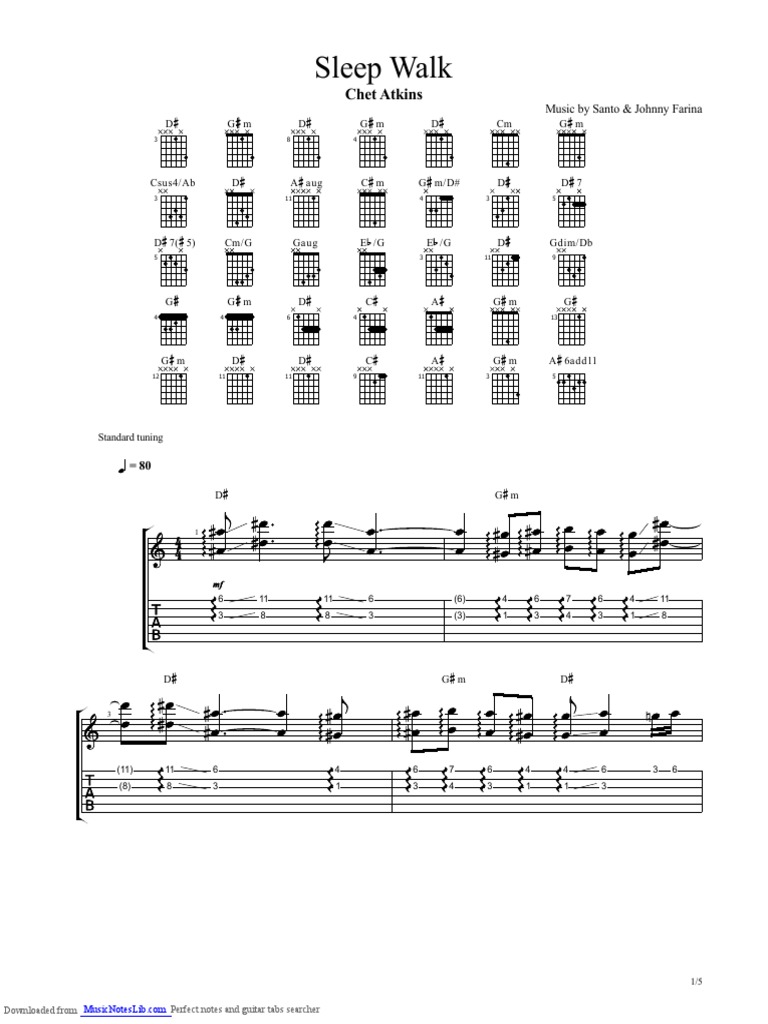 Chet Atkins-Sleep Walk | PDF | Popular Music | Guitar Family Instruments