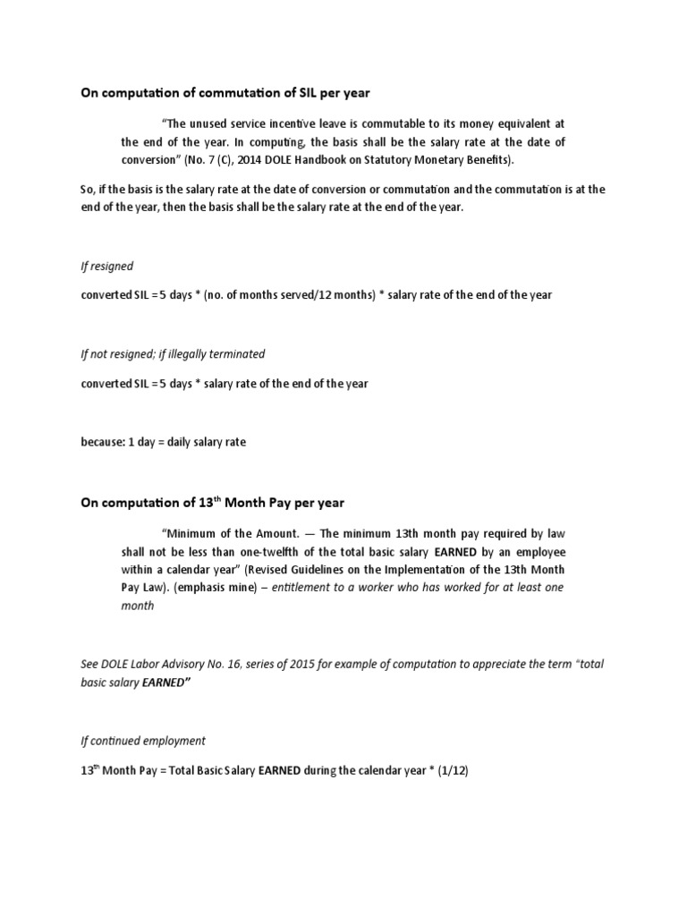 On Computation of SIL and 13th Month Pay | PDF | Career & Growth | Business