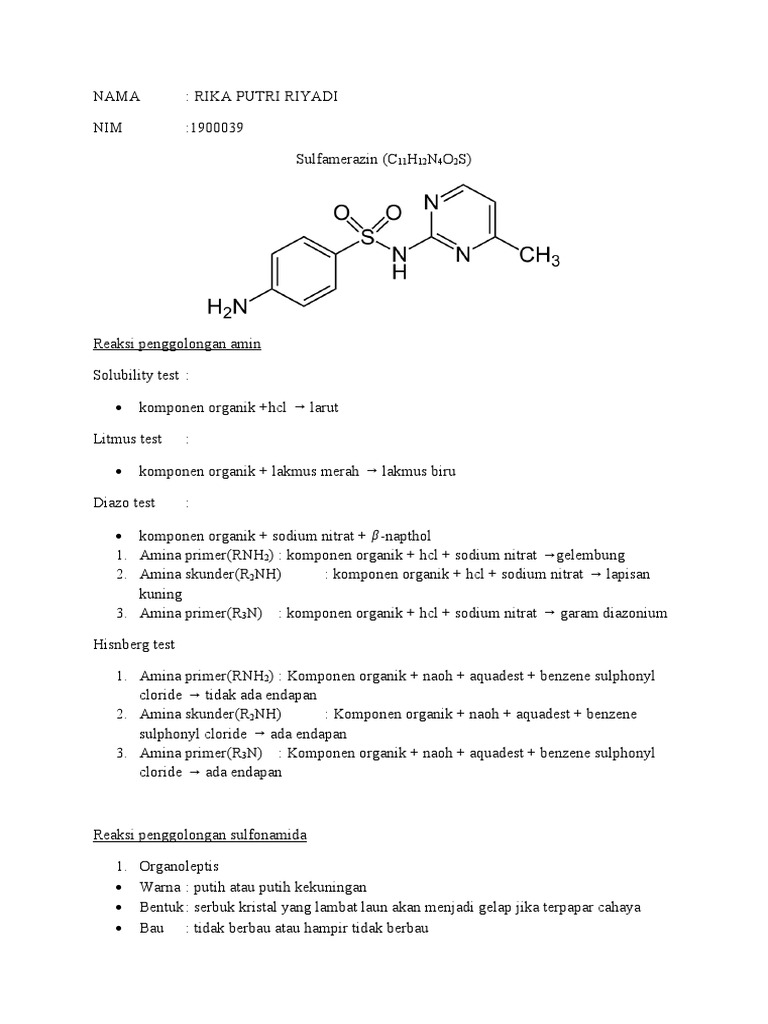 Sulfamerazin Rika Putri Riyadi 1900039 | PDF