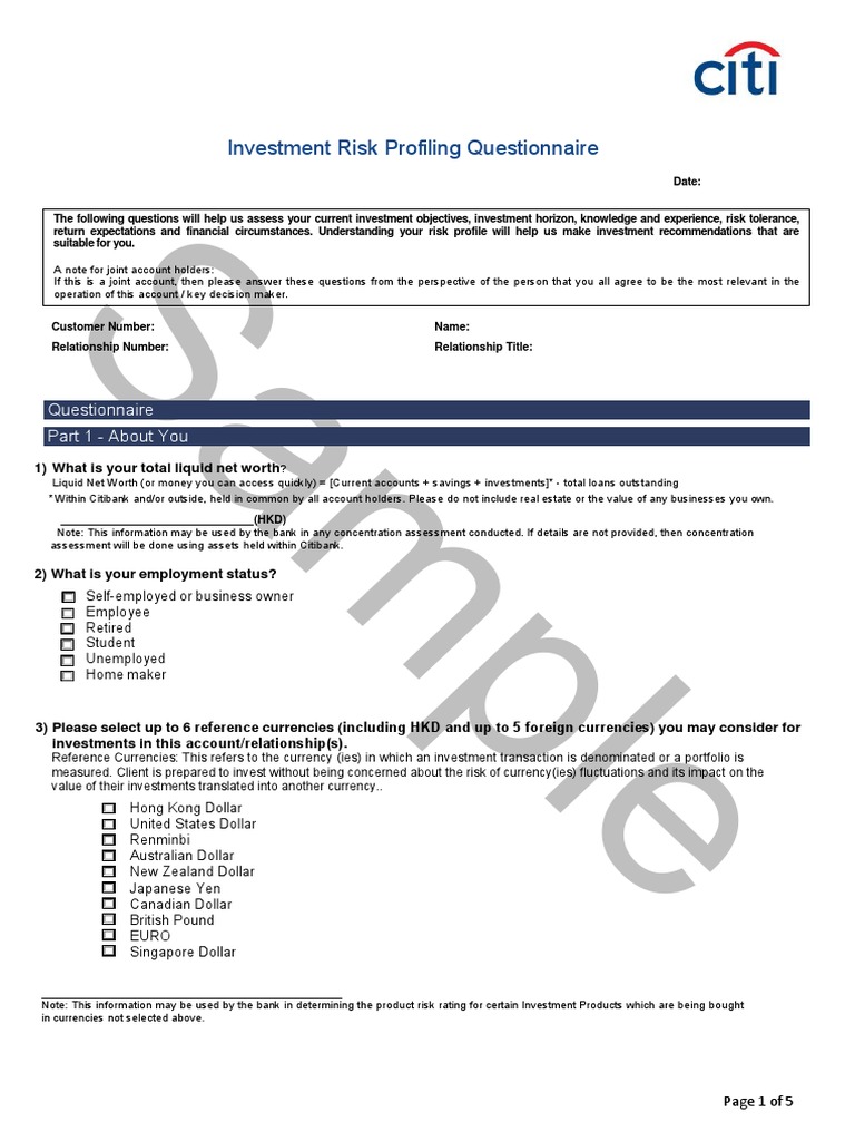 Sample: Investment Risk Profiling Questionnaire | Download Free PDF ...
