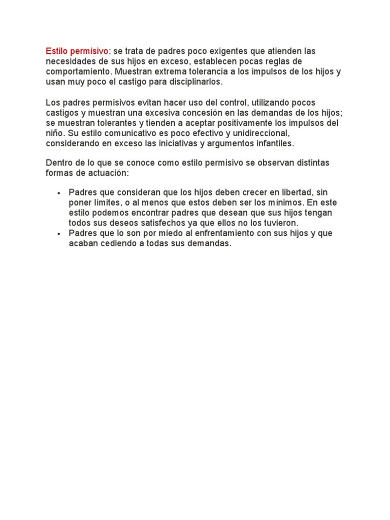 Estilo Permisivo | PDF | Comportamiento | Adultos