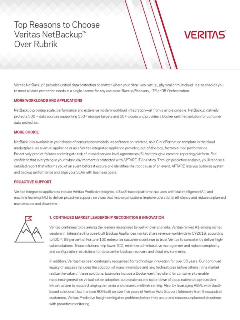 Top Reasons To Choose Veritas Netbackup™ Over Rubrik: More Workloads and Applications | PDF ...