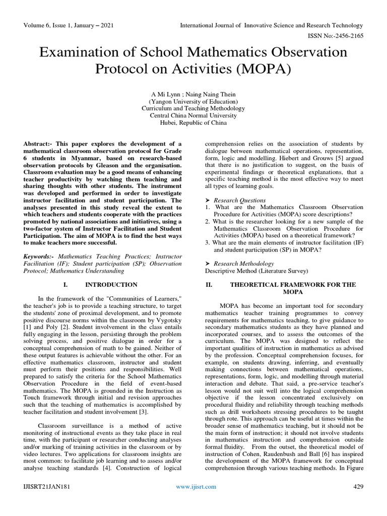 Examination of School Mathematics Observation Protocol On Activities ...