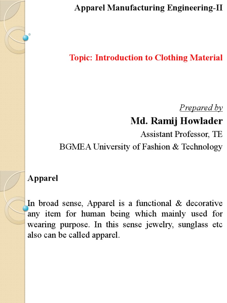 Introduction To Clothing Material | PDF | Clothing | Softlines (Retail)